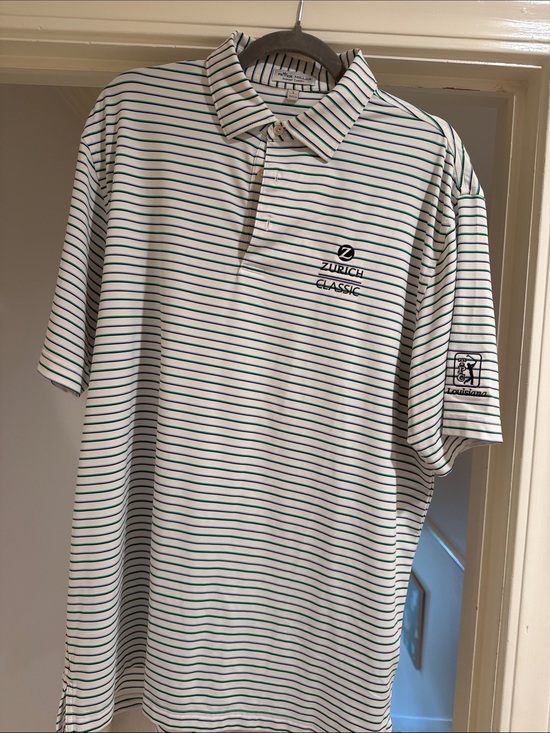Peter Millar | Shirts | Peter Millar White Polo With Green Navy Stripes ...